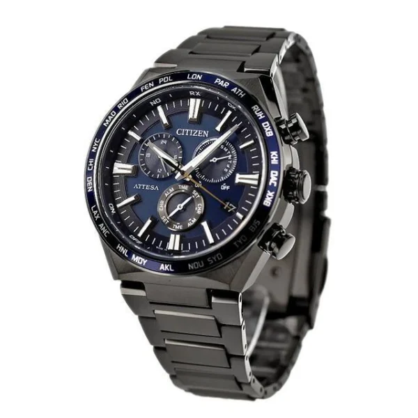 Citizen Attesa CB5967-66L Black x Blue Titanium Eco-Drive Atomic Watch ...